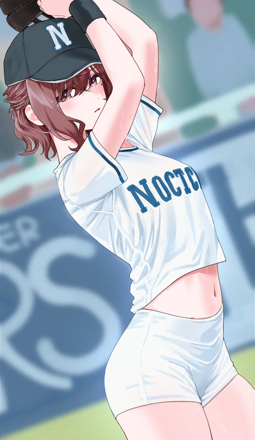 Safebooru - 1girl baseball cap baseball jersey baseball mitt baseball stadium baseball uniform ...