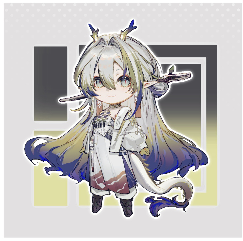 Safebooru - 1girl arknights blonde hair blue hair boots chibi dragon ...