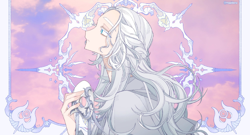 Safebooru - 1girl blue eyes border closed mouth clouds eogo (mopidona ...