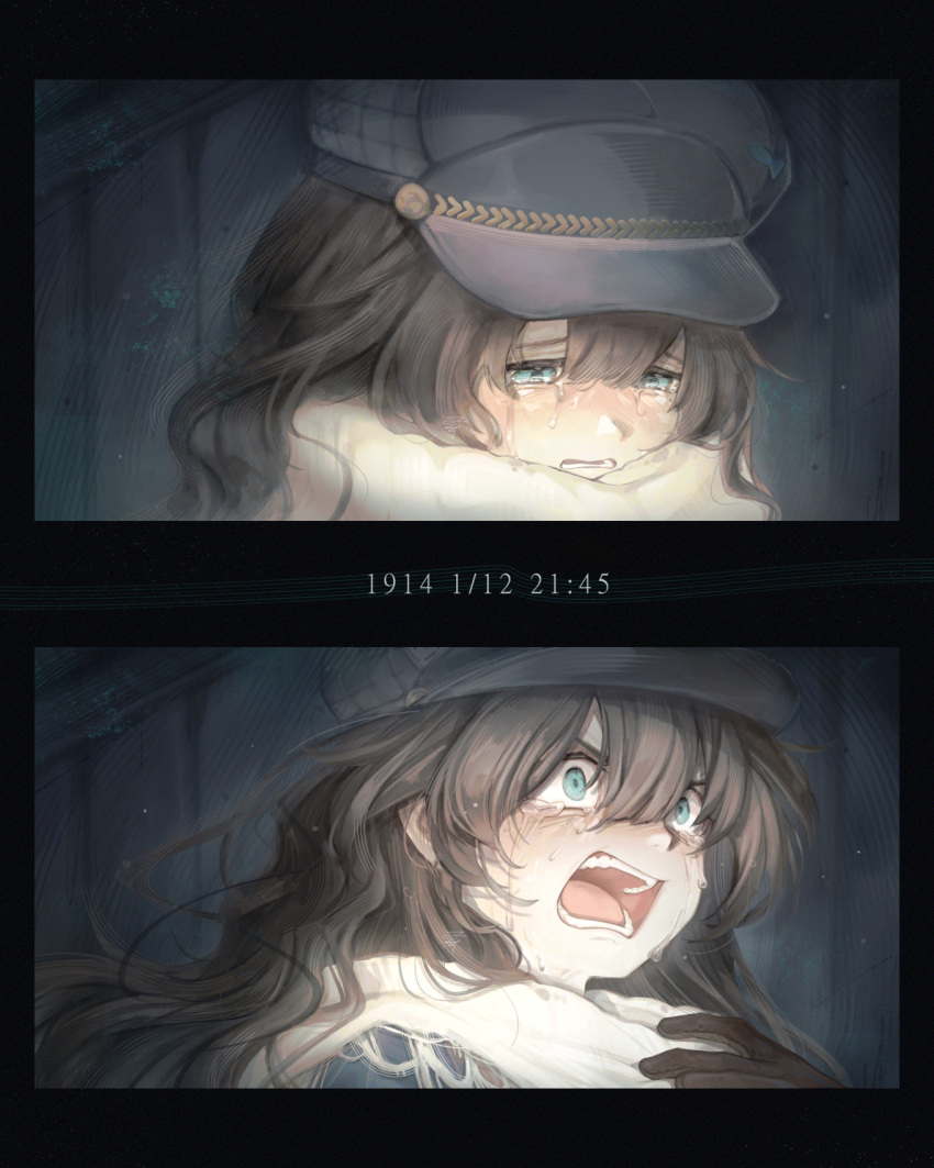 Safebooru - 1girl angry blue eyes brown gloves brown hair cabbie hat ...