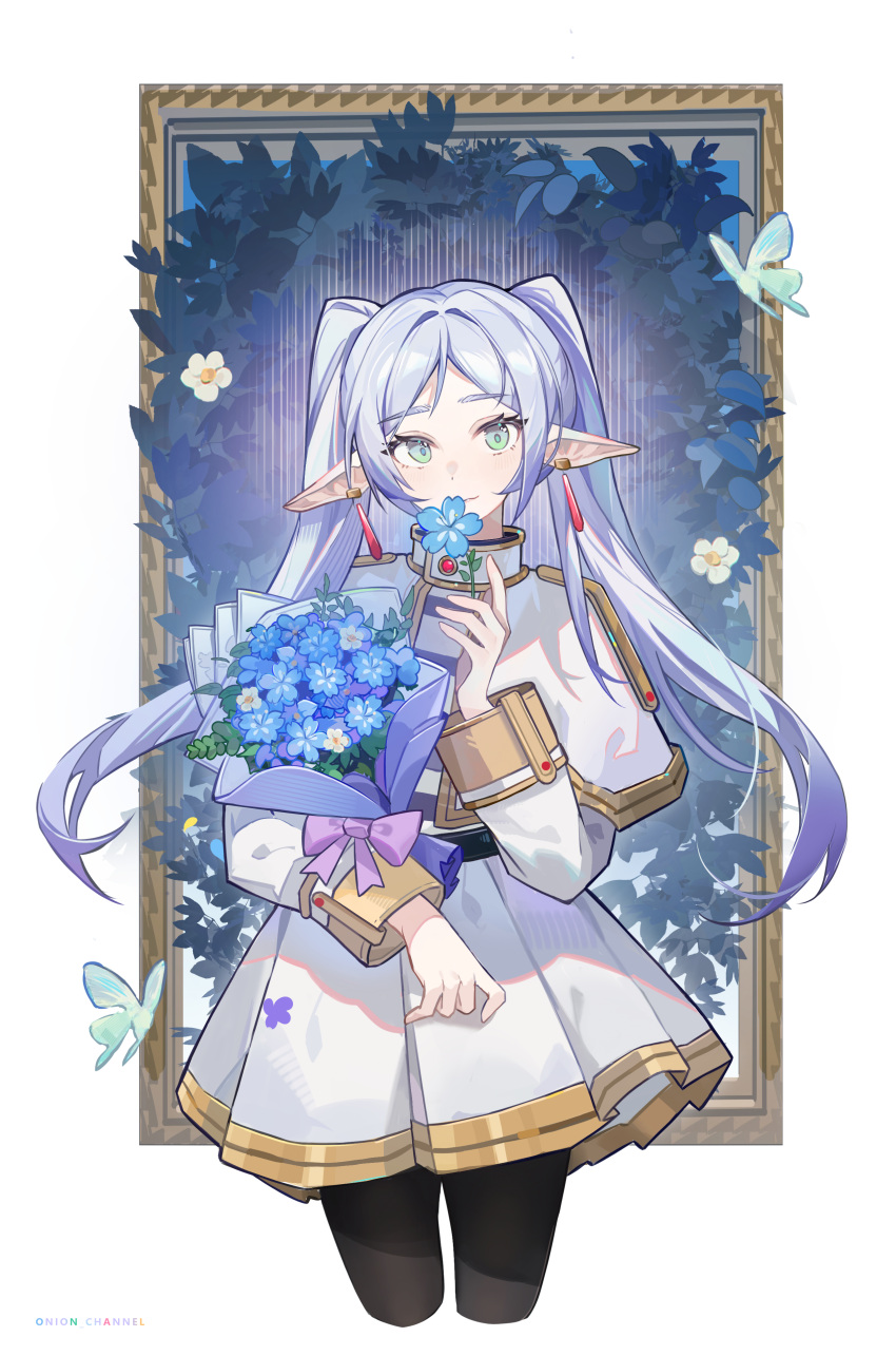 Safebooru - 1girl absurdres blue flower bouquet bug butterfly capelet ...
