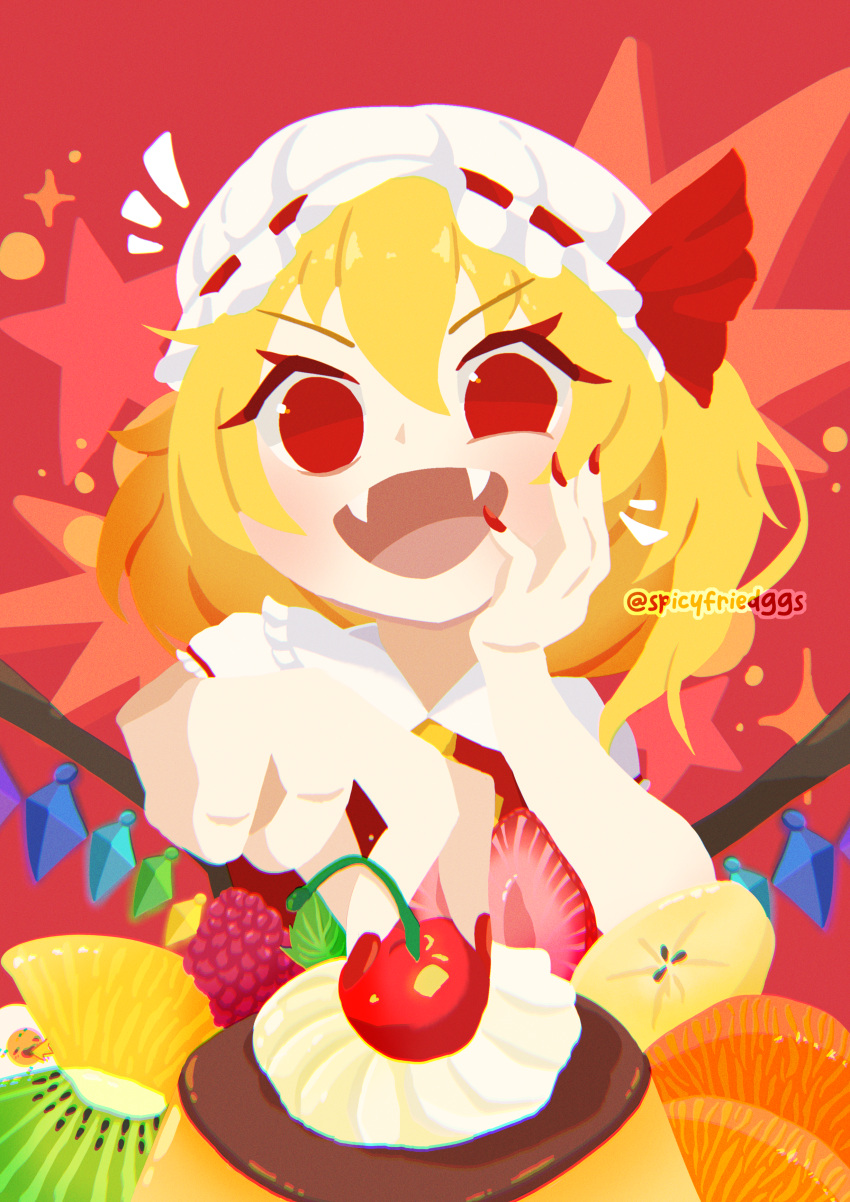 Safebooru - 1girl absurdres artist name ascot blonde hair crystal wings fangs flandre scarlet ...