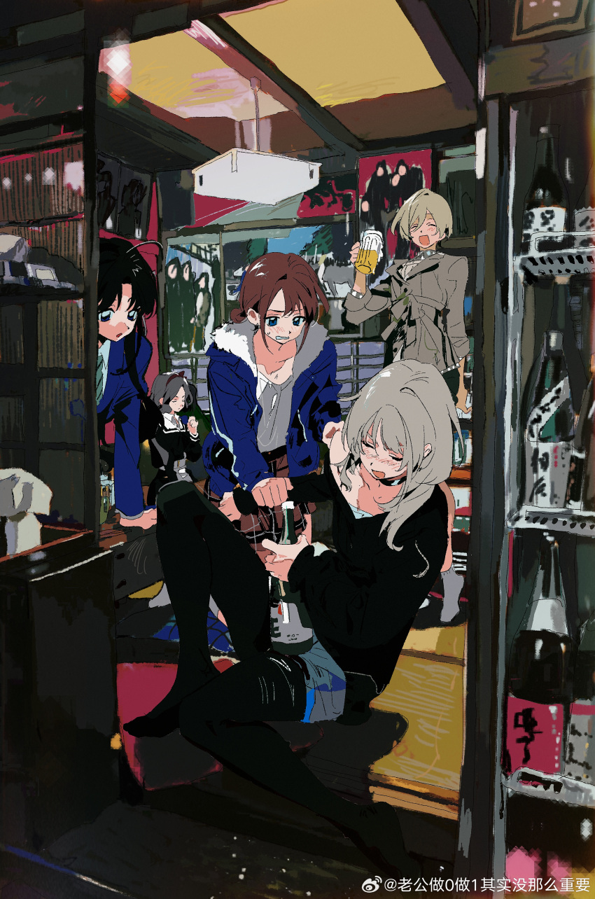 Safebooru - 5girls absurdres ahoge awa subaru beer mug black choker black dress black hair black ...