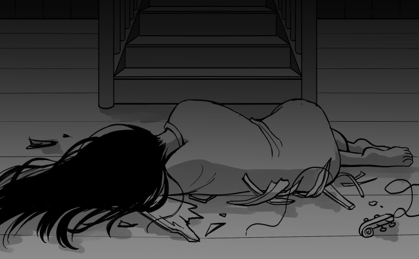 Safebooru - 1girl dress from behind greyscale highres k toast long hair ...