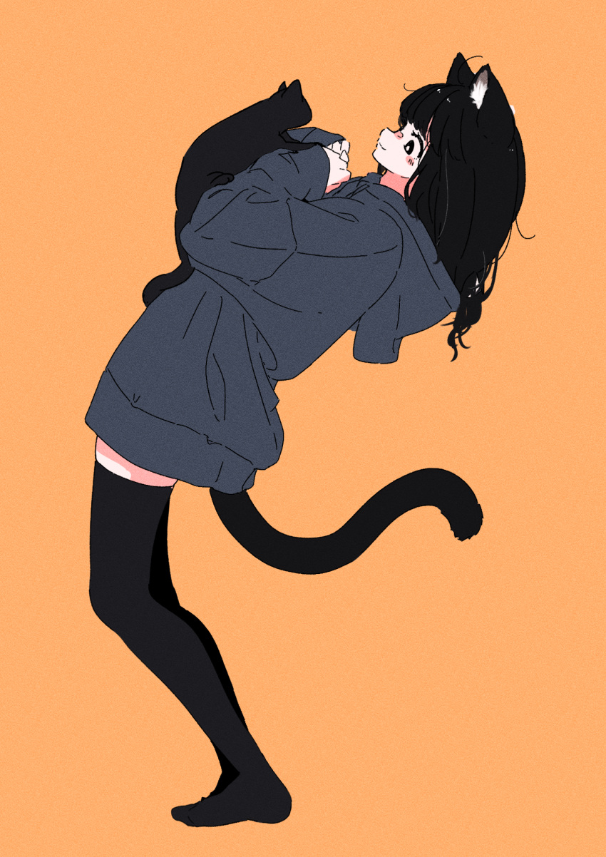 Safebooru - 1girl animal ear fluff animal ears black cat black eyes black thighhighs blush ...