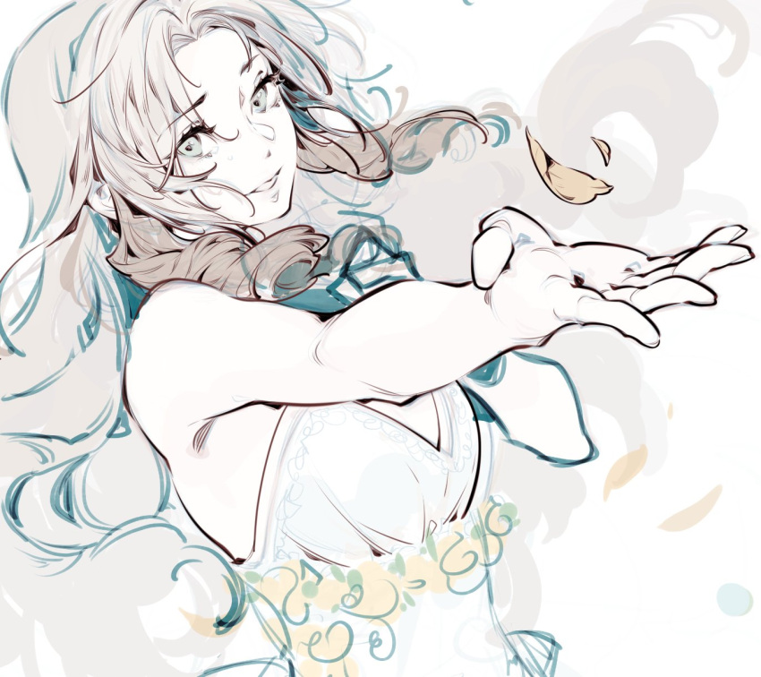 Safebooru - 1girl aerith gainsborough aerith gainsborough (white floral dress) bare arms breasts ...