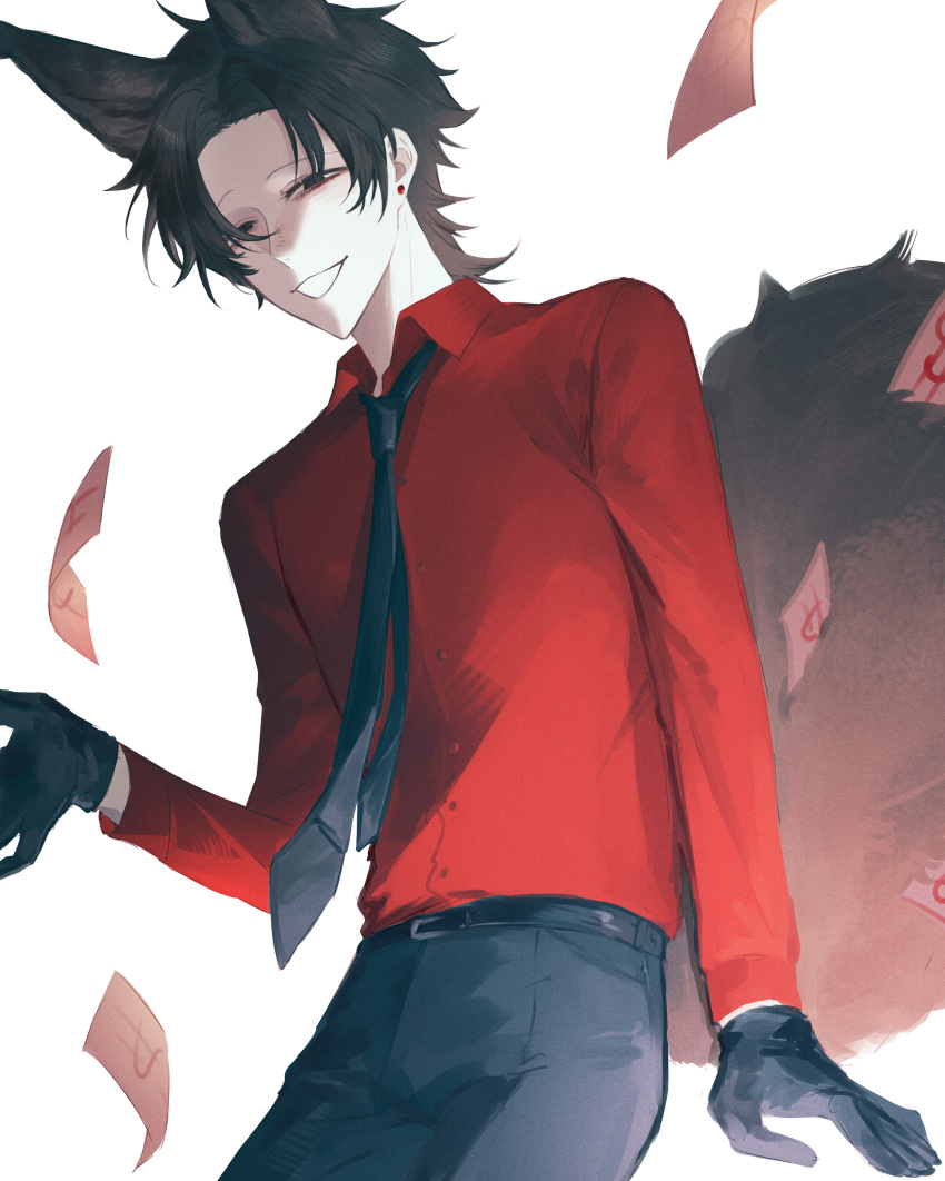 Safebooru - 1boy absurdres animal ears belt black belt black eyes black gloves black hair black ...