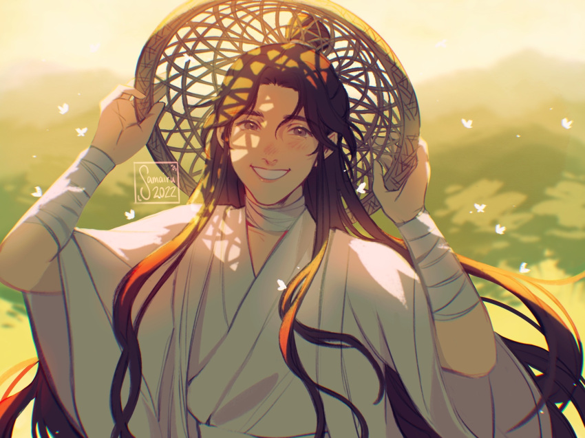 Safebooru - 1boy arm wrap bandaged neck bandages bishounen blurry blurry background brown eyes ...