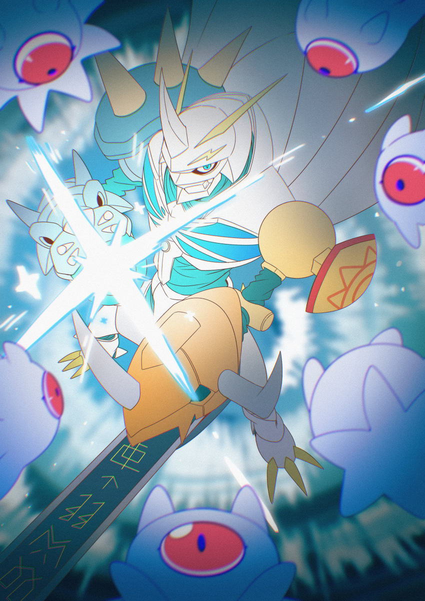 Safebooru - absurdres arm blade arm cannon armor blue eyes cape digimon ...