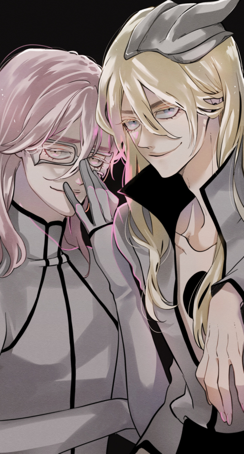 Safebooru - 2boys adjusting eyewear arrancar black background bleach ...