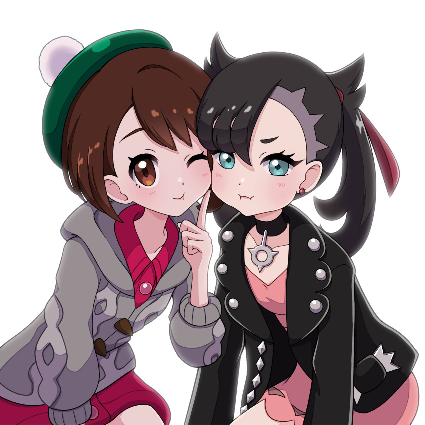 Safebooru - 2girls :i ;t absurdres asymmetrical bangs black choker black hair black jacket blush ...