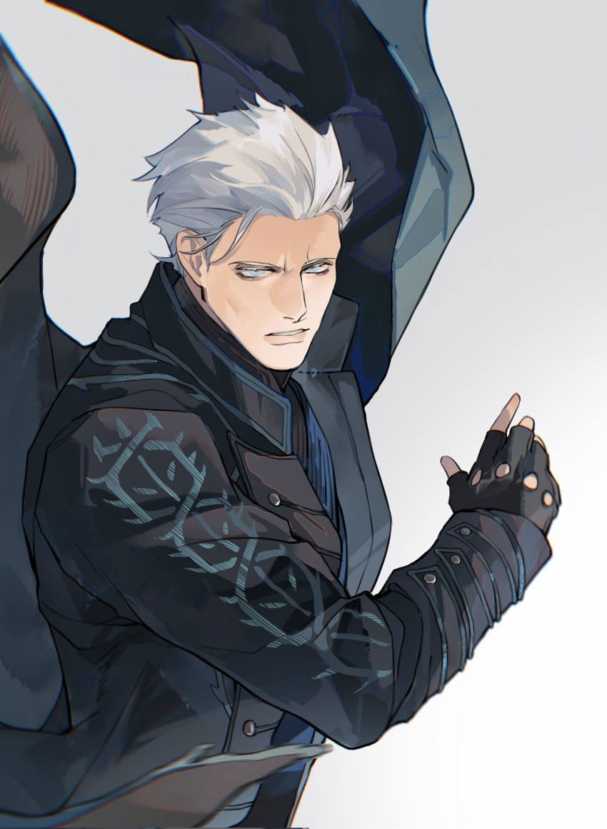 Safebooru - 1boy black coat black gloves blue coat blue eyes coat devil may cry (series) devil ...