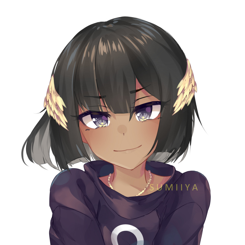 Safebooru - 1girl artist name bead necklace beads black hat bob cut closed mouth commentary ...