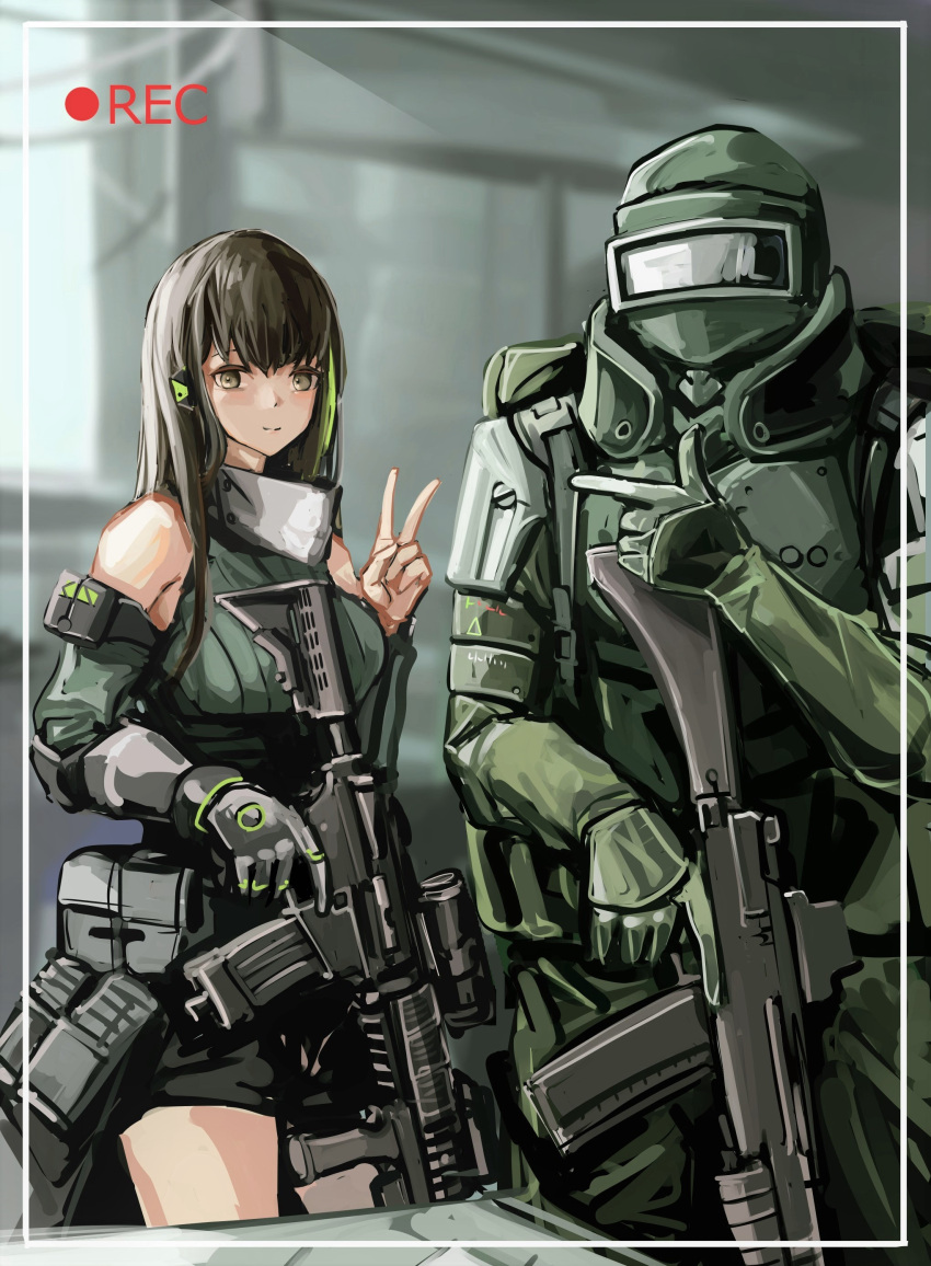 Safebooru - 1girl 1other absurdres armor girls frontline green armor ...