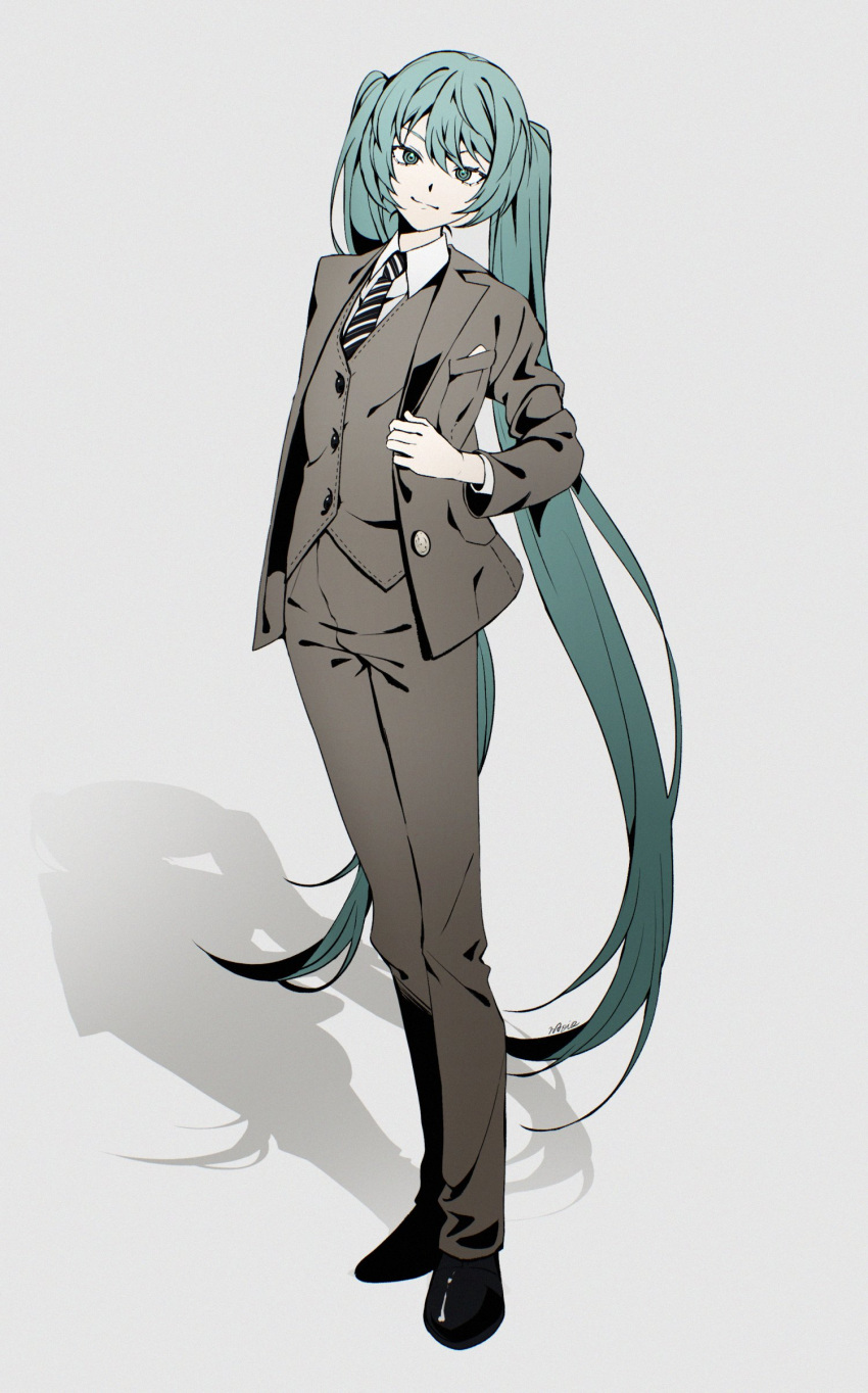 Safebooru - 1girl absurdres aqua eyes aqua hair black footwear dress shirt flat chest full body ...