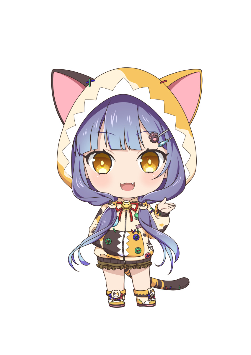 Safebooru - 1girl absurdres animal ear hood blush brown hair calico print cat tail chibi chibi ...