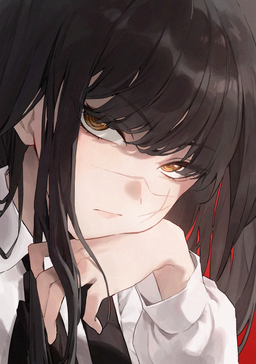 Safebooru - 1girl black hair chainsaw man closed mouth cross scar dress fourth east high school ...