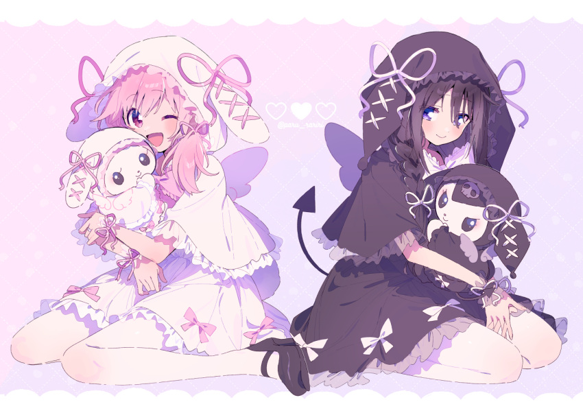 Safebooru - akemi homura alternate costume angel wings animal ear hood animal ears animal hug ...