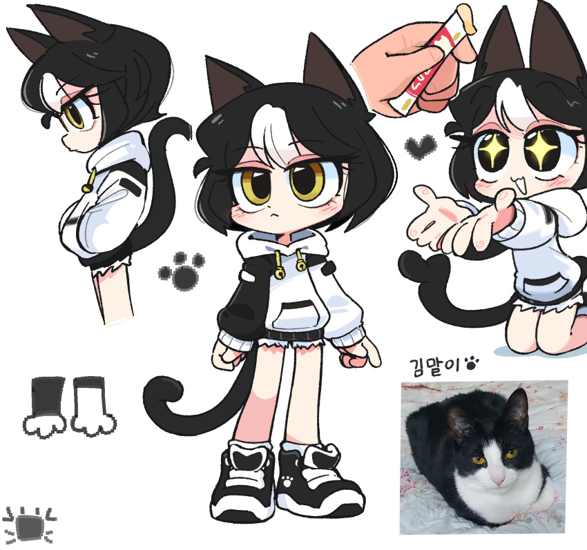 Safebooru - 1girl :3 animal ears bell black footwear black hair cat cat ears cat girl cat tail ...