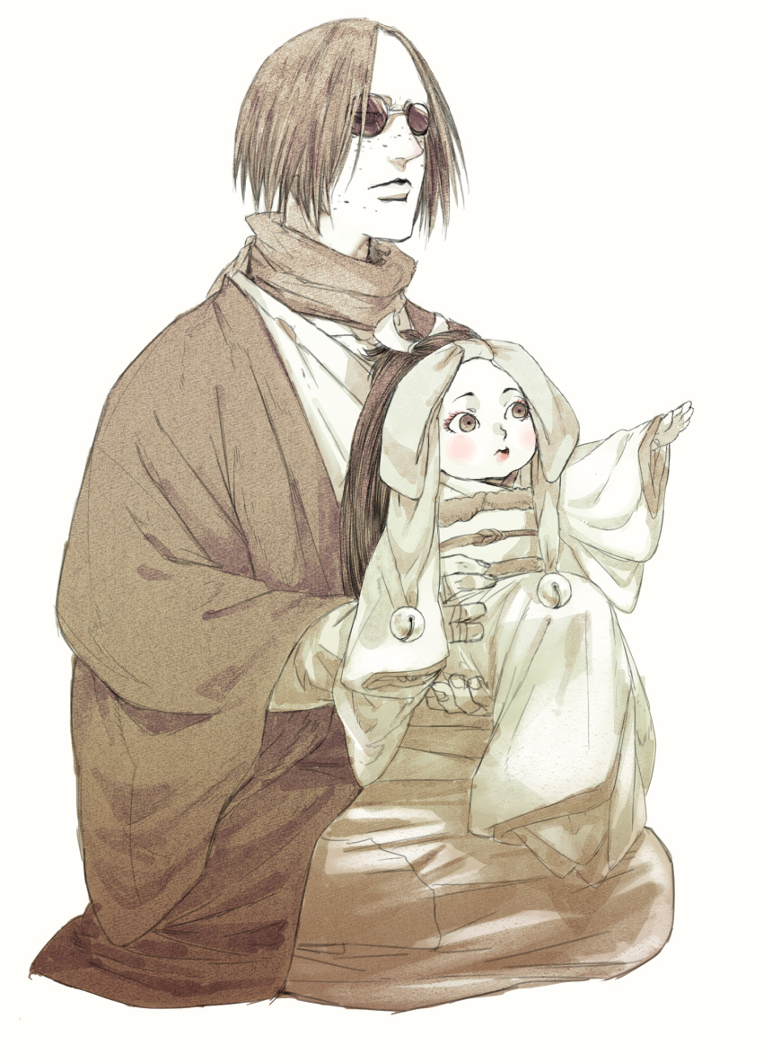 Safebooru - 1boy 1girl arm at side bandaged fingers bandages bangs pinned back bell blush ...