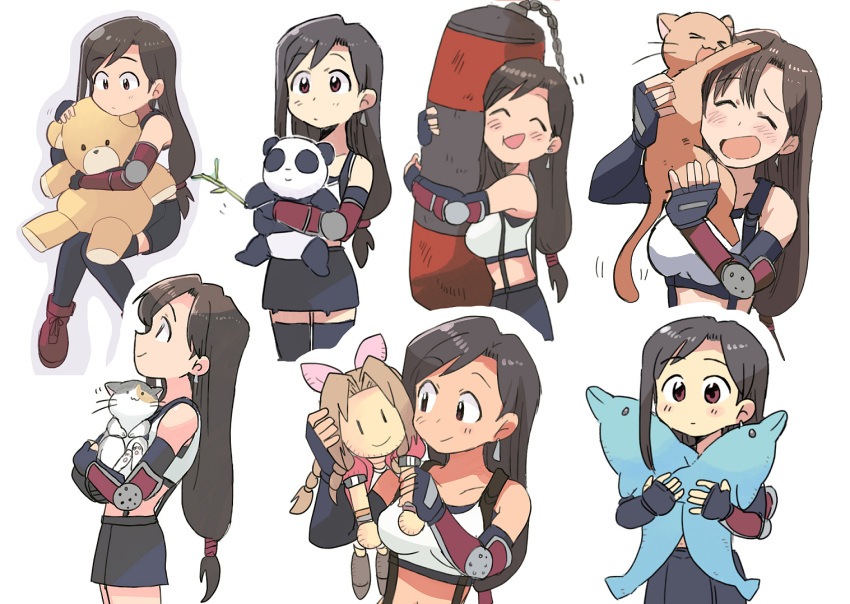 Safebooru - 1girl aerith gainsborough animal black gloves black hair black skirt black ...