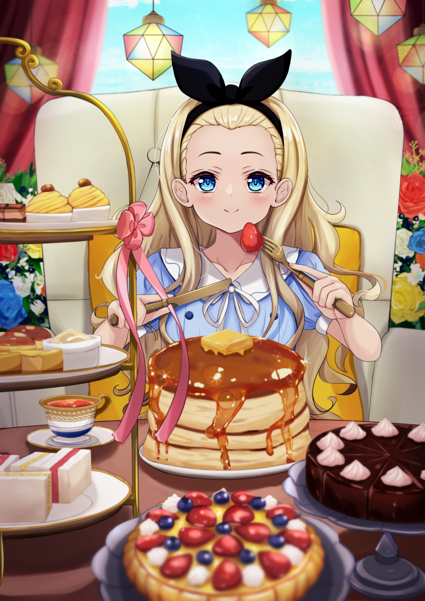 Safebooru - 1girl absurdres blonde hair blue eyes blush bow hairband ...
