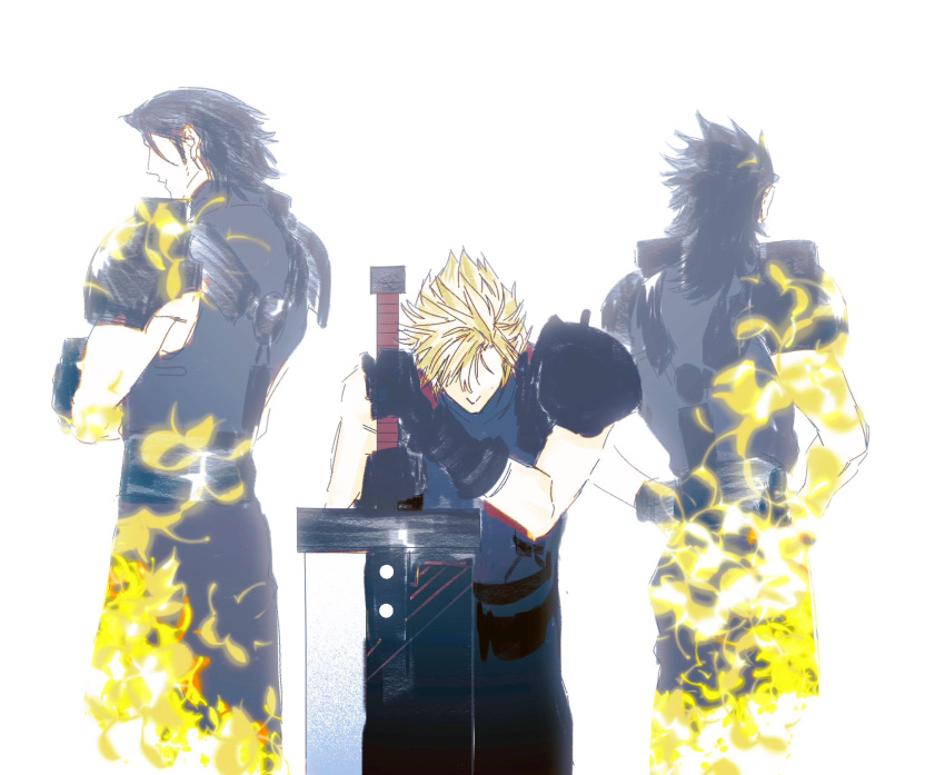 Safebooru - 3boys angeal hewley armor black gloves black hair blonde hair blue shirt buster ...