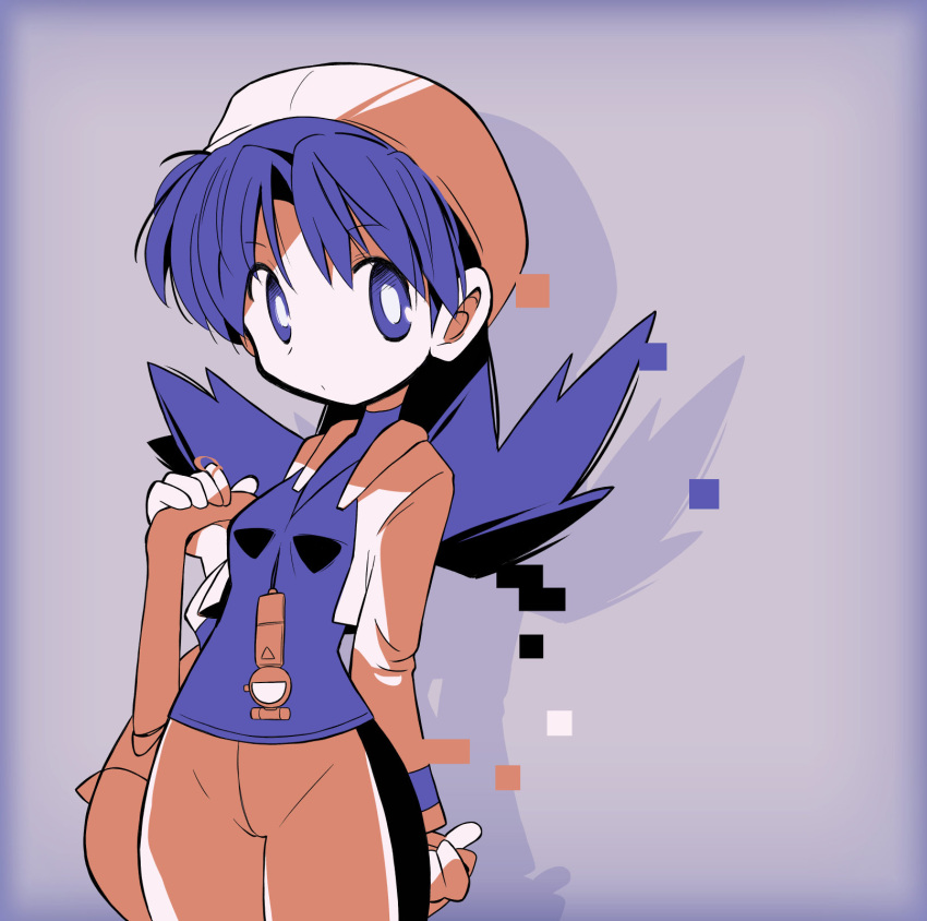 Safebooru - 1girl bag bandana beanie bike shorts blue eyes blue hair blue shirt breasts bright ...