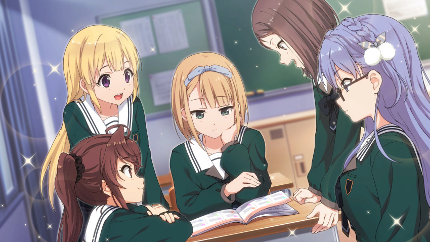 Safebooru - 22/7 22/7 ongaku no jikan 5girls black-framed eyewear blonde hair blue hair blue ...