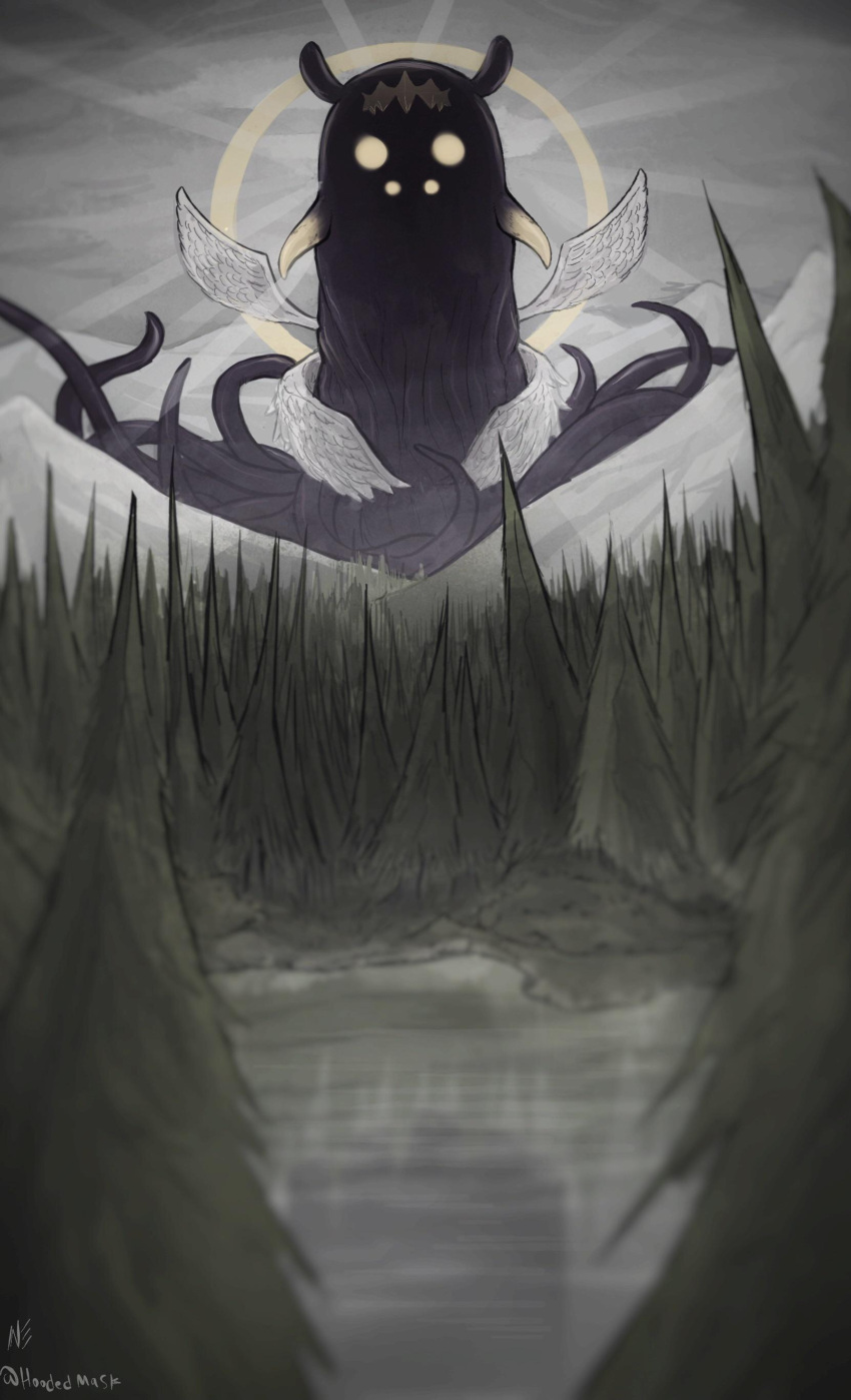 Safebooru - absurdres commentary feathered wings forest halo highres ...