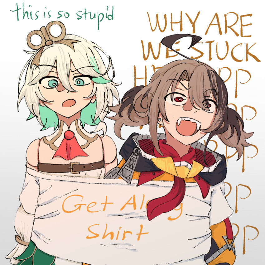 Safebooru - 2girls ahoge ascot brown hair cecilia immergreen colored inner hair commentary ...