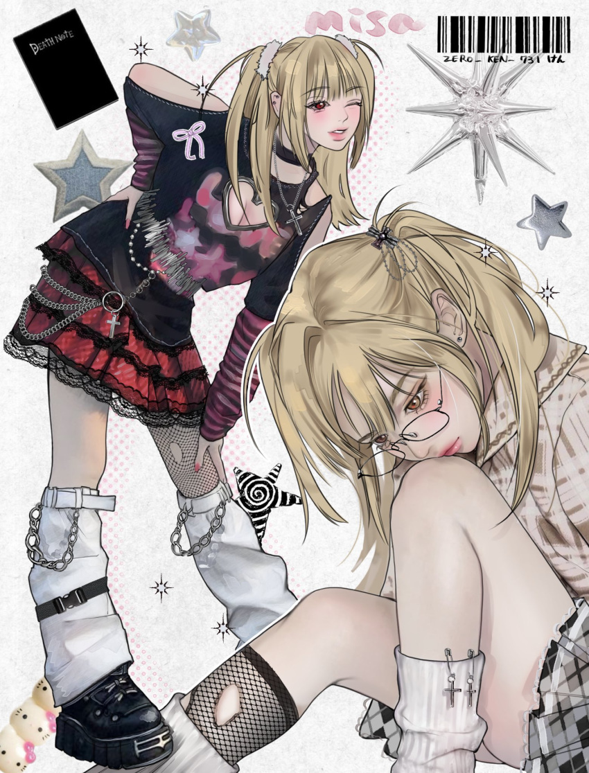 Safebooru - 1girl amane misa arm cutout barcode black-framed eyewear black choker blonde hair ...