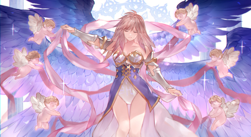 Safebooru - 1girl bare shoulders blue wings cupid feather hair feathered wings gabriel (granblue ...