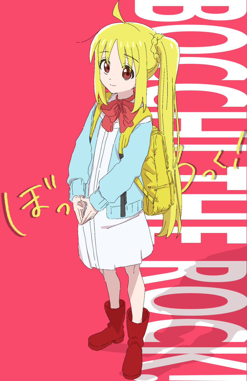 Safebooru - 1girl absurdres ahoge backpack bag blonde hair bocchi the rock! boots cardigan ...