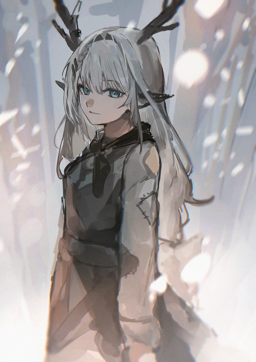 Safebooru - 1girl absurdres alina (arknights) animal ears antlers arknights blue eyes blurry ...