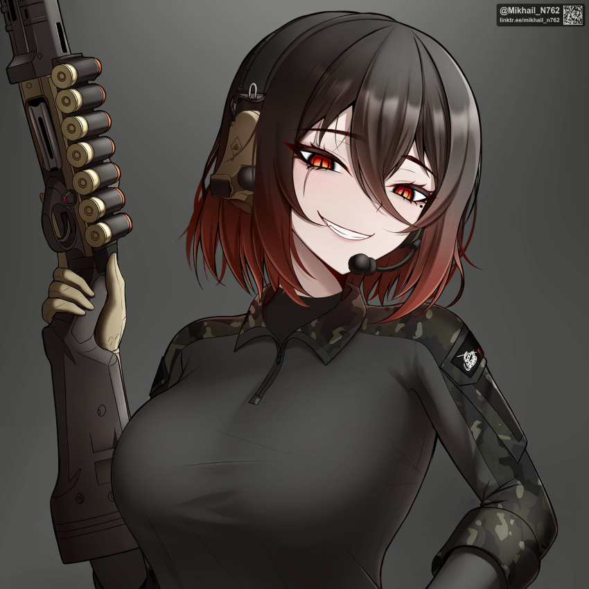 Safebooru - 1girl absurdres beretta 1301 black hair breasts ear protection english commentary ...