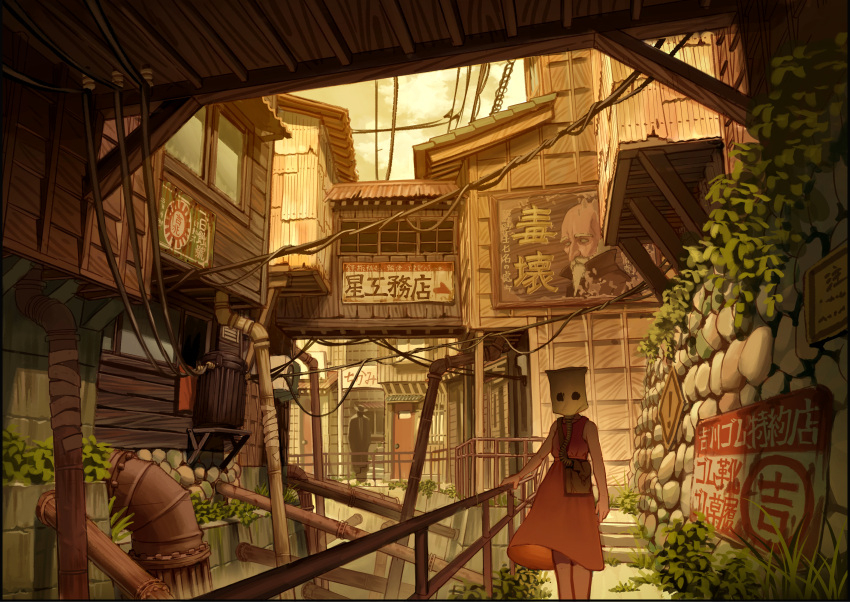 Safebooru - 1boy 1girl absurdres black suit brown bag dress fedora gas ...