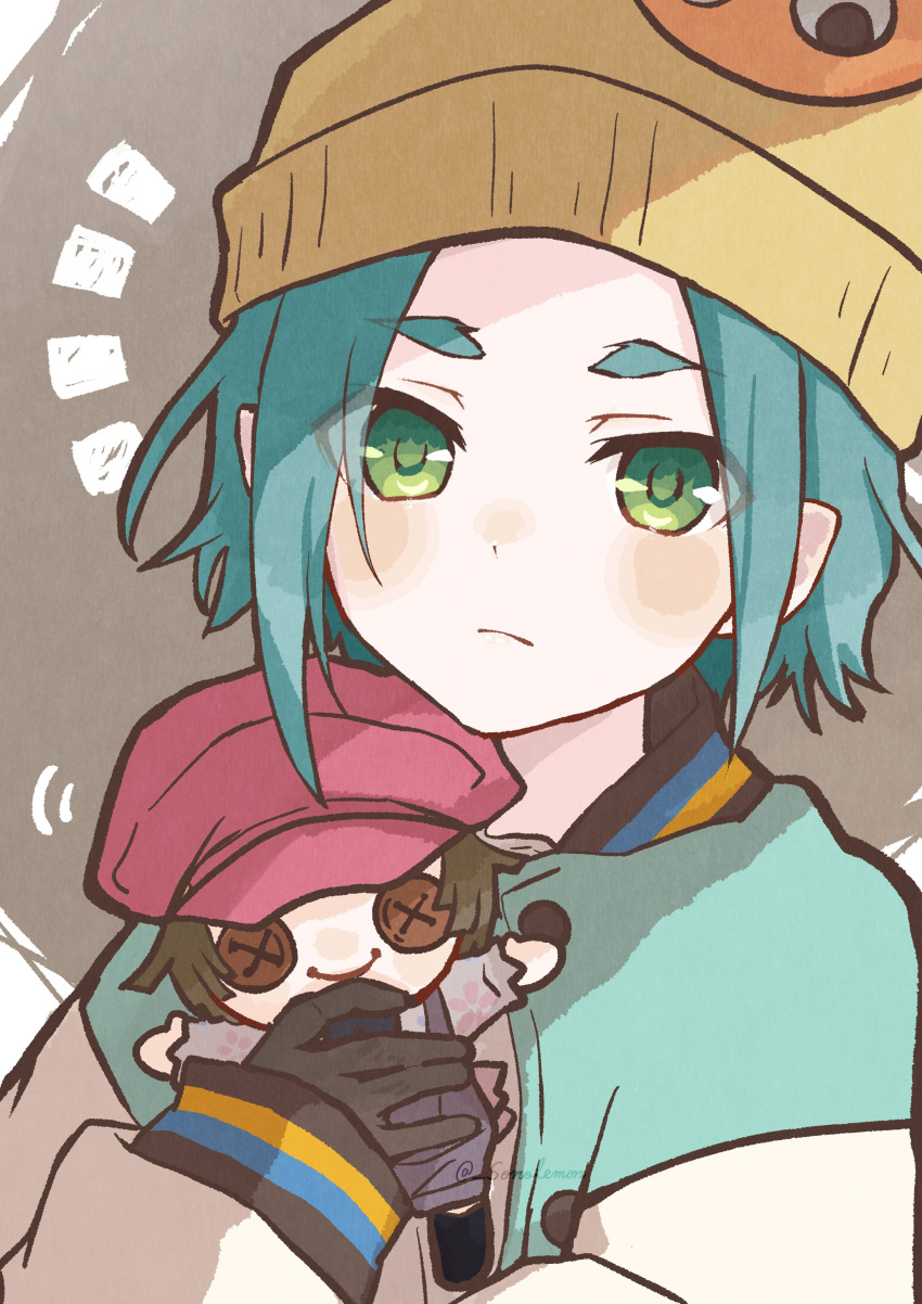 Safebooru - 1girl absurdres aqua hair aqua jacket artist name brown ...