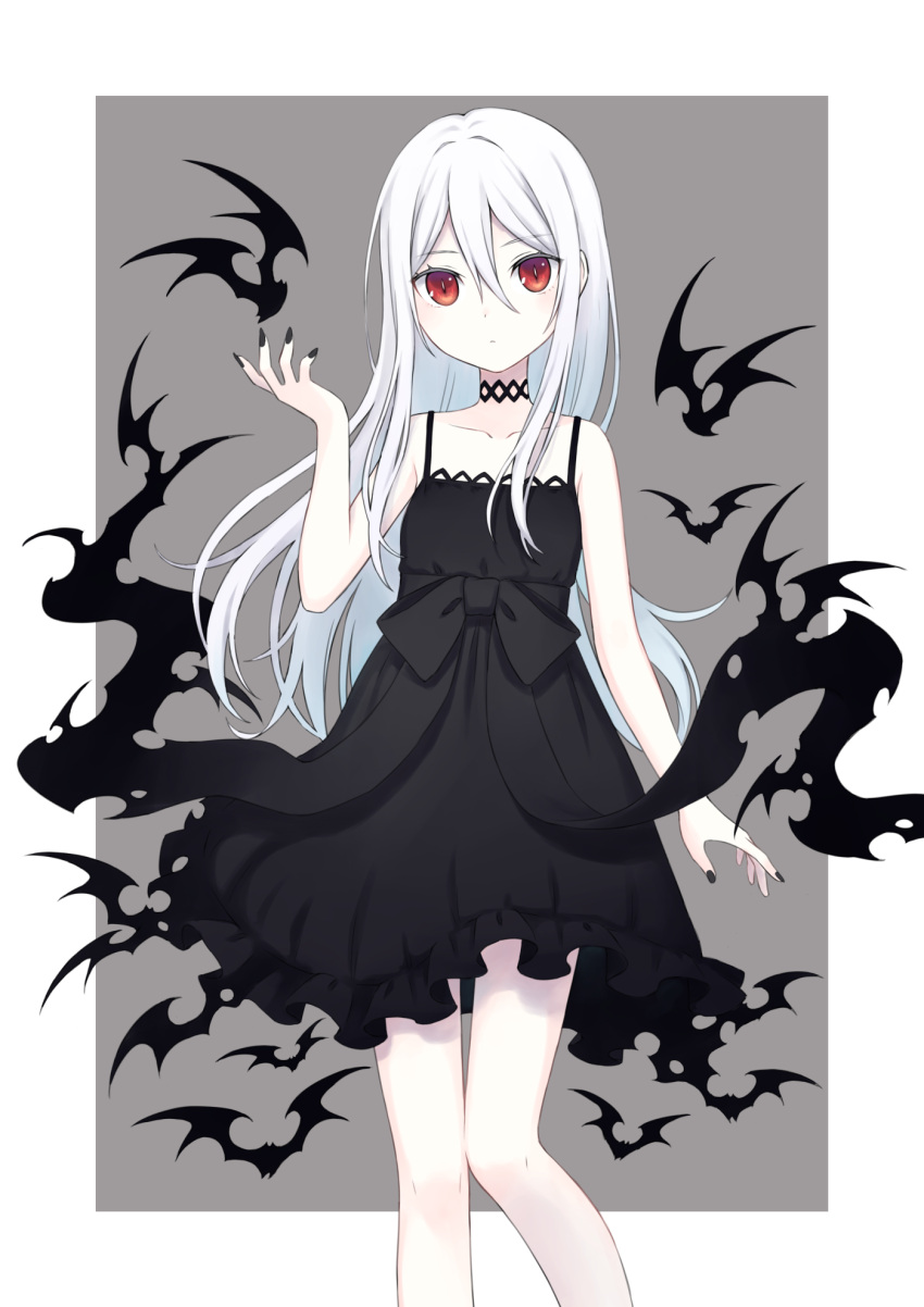 Safebooru - 104 1girl bat (animal) black dress black nails choker demon girl dress grey ...