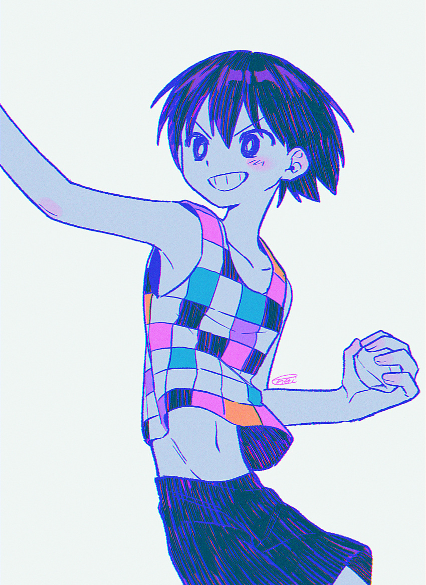 Safebooru - 1boy absurdres black shorts collarbone colored skin grin ...