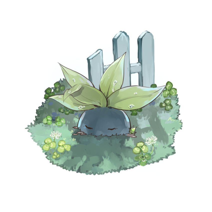 Safebooru - closed eyes clover dlitw fence flower highres no humans ...