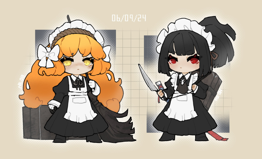 Safebooru - 2girls absurdres apron ascot black ascot black footwear ...