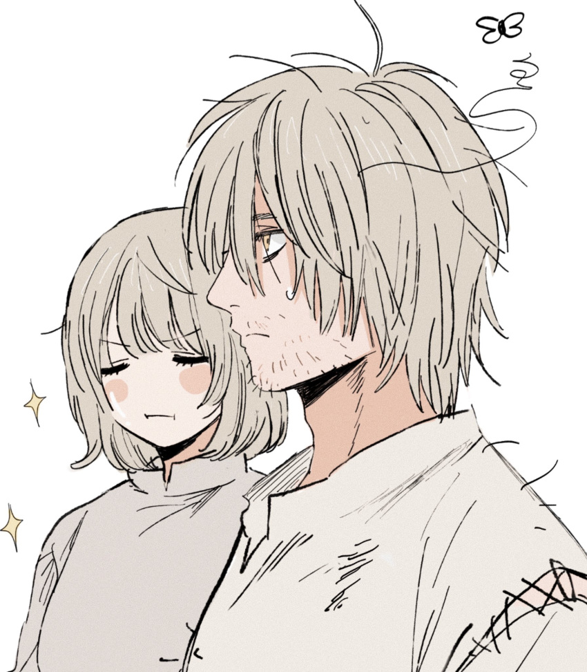 Safebooru - 1boy 1girl :i beard stubble blonde hair blush brother and sister closed eyes closed ...