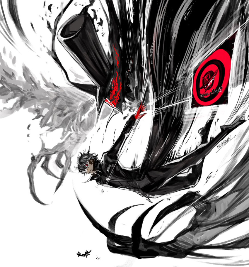 Safebooru - 1boy amamiya ren arsene (persona 5) artist name black coat black footwear black hair ...