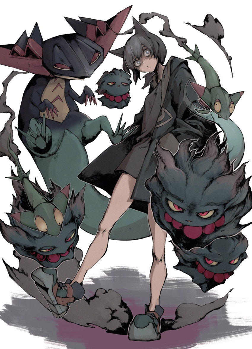 Safebooru - 1girl animal ears bare legs black coat black hair bright ...
