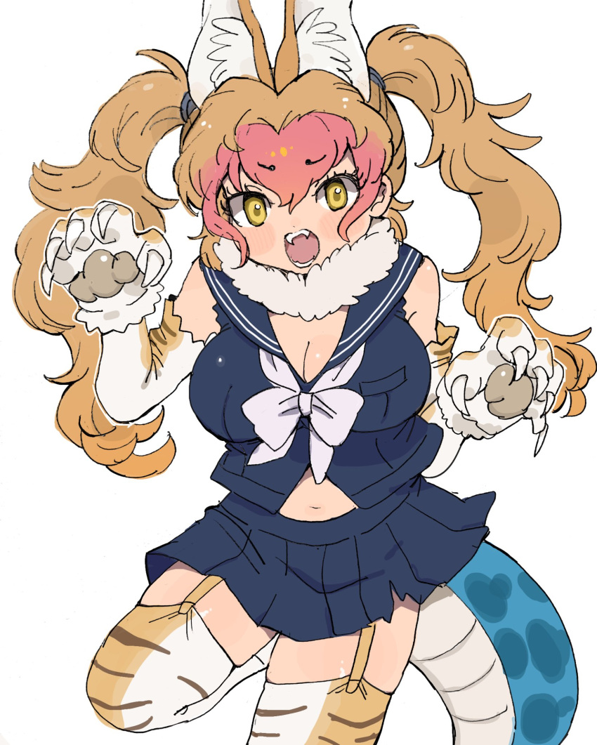 Safebooru - 010mzam 1girl animal ears animal print blue shirt blue ...