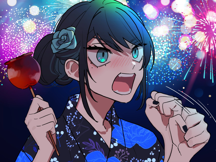 Safebooru - 1girl ado (utaite) aerial fireworks black hair black nails ...