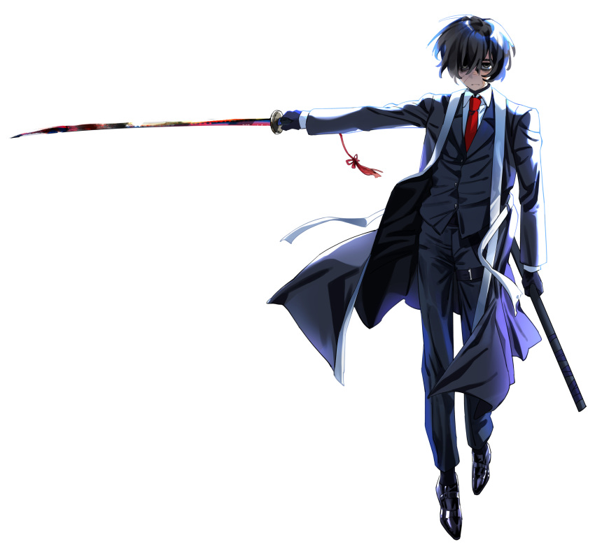 Safebooru - 1boy akantai black coat black eyes black gloves black hair ...