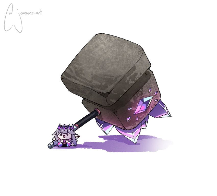 Safebooru - 1girl fumo (doll) grey hair hammer highres holding holding ...