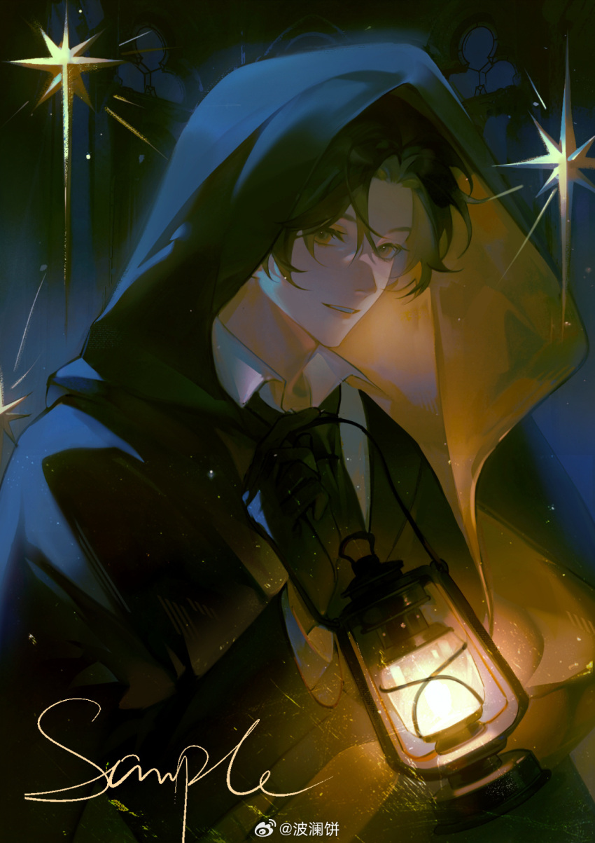 Safebooru - 1boy abstract background artist request black cloak black gloves black hair black ...